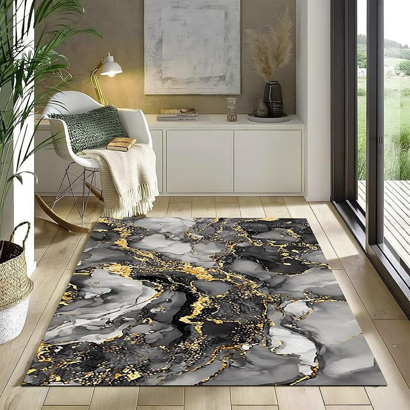 Modern Marble Rugs Washable Area Rug For Living Room, With Non Slip ...