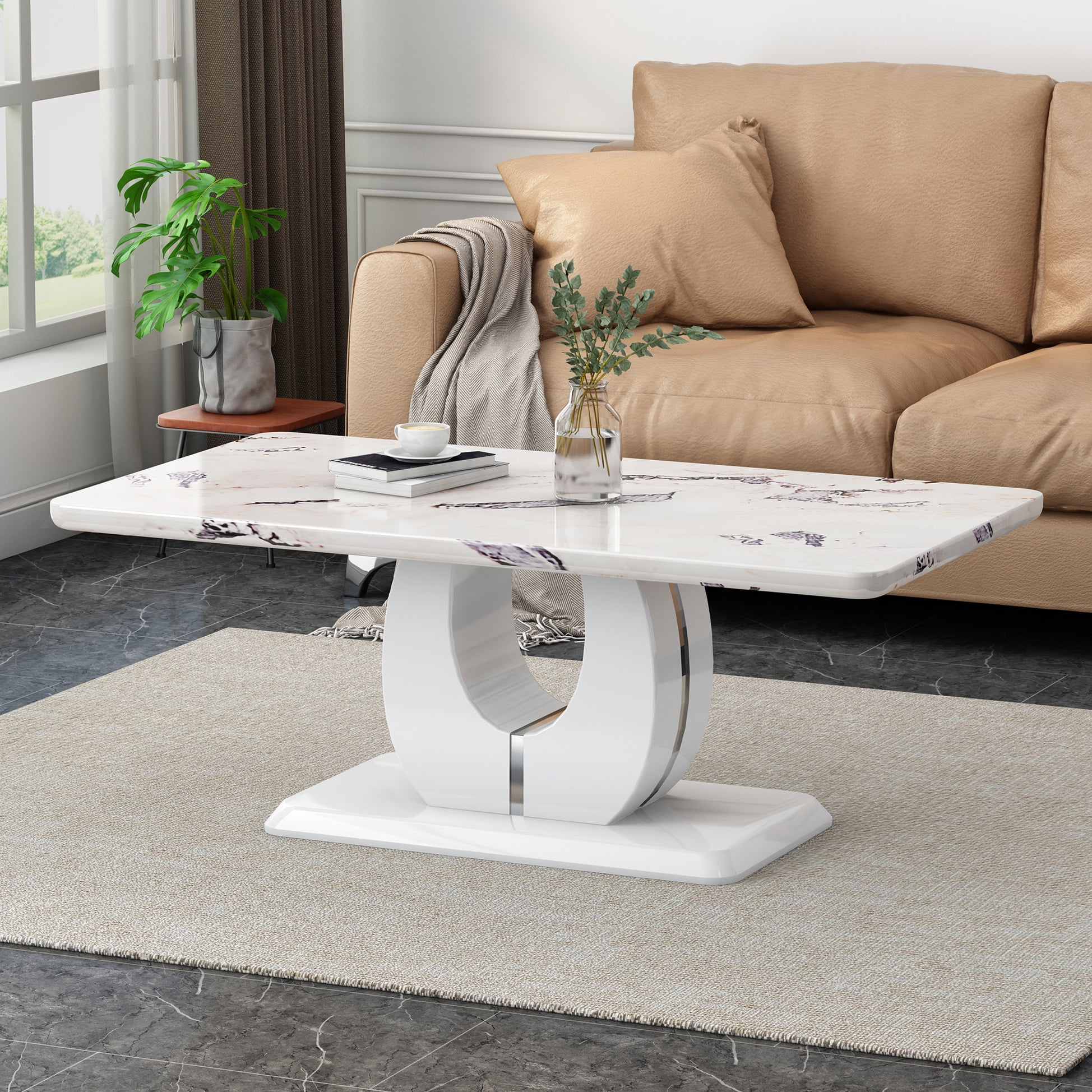 Modern Marble Terrace Desk - White , 25.59in Width, 47.24in Depth, 18 ...