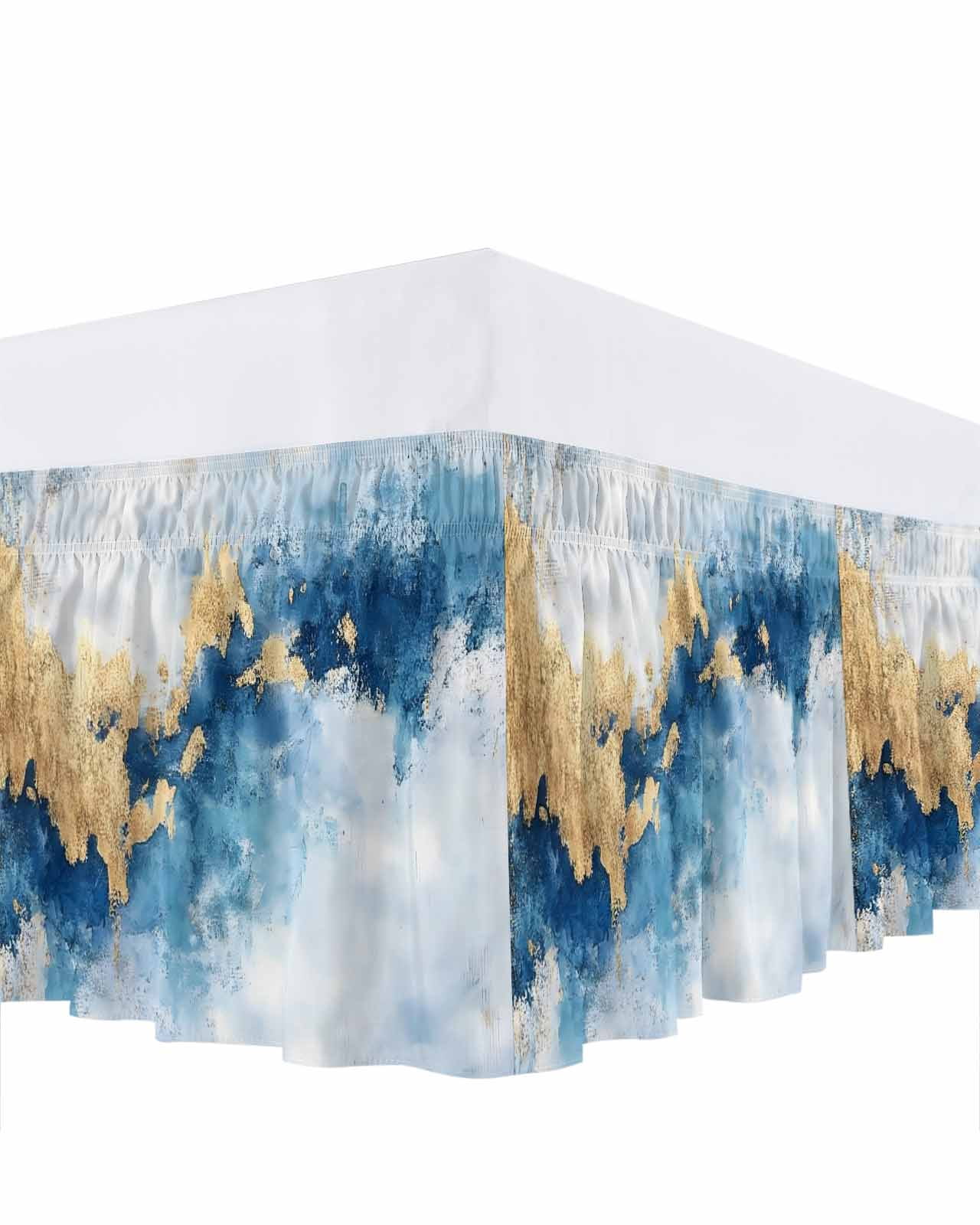 Modern Marble Texture T Ruffle Bed Skirt Queen Size Blue Gold Abstract ...