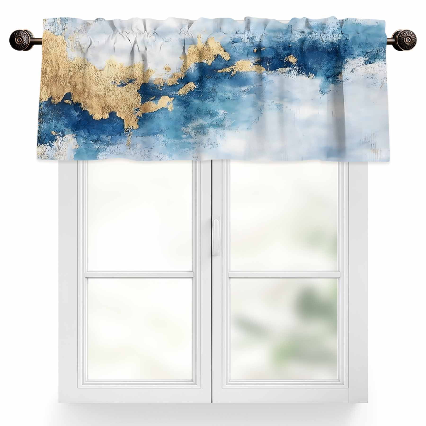 Modern Marble Texture T Valances for Windows, 54 x 18in, Blue Gold ...