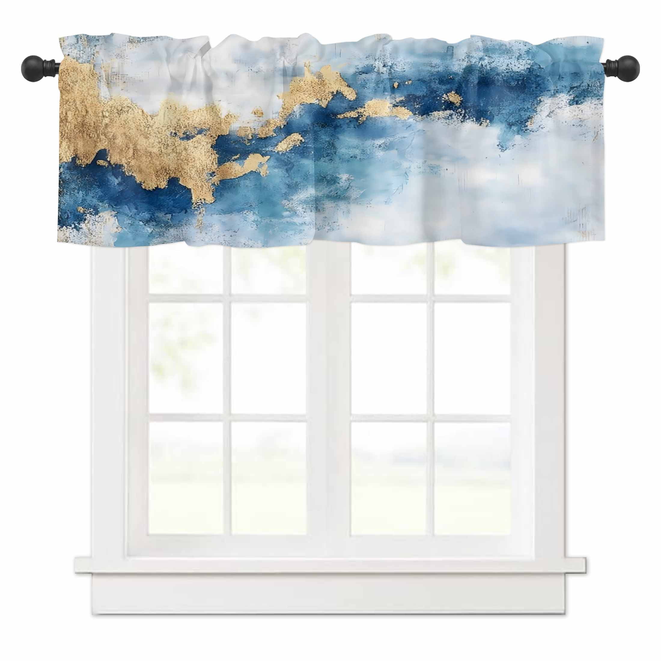 Modern Marble Texture T Valances for Windows Blue Gold Abstract Fusion ...