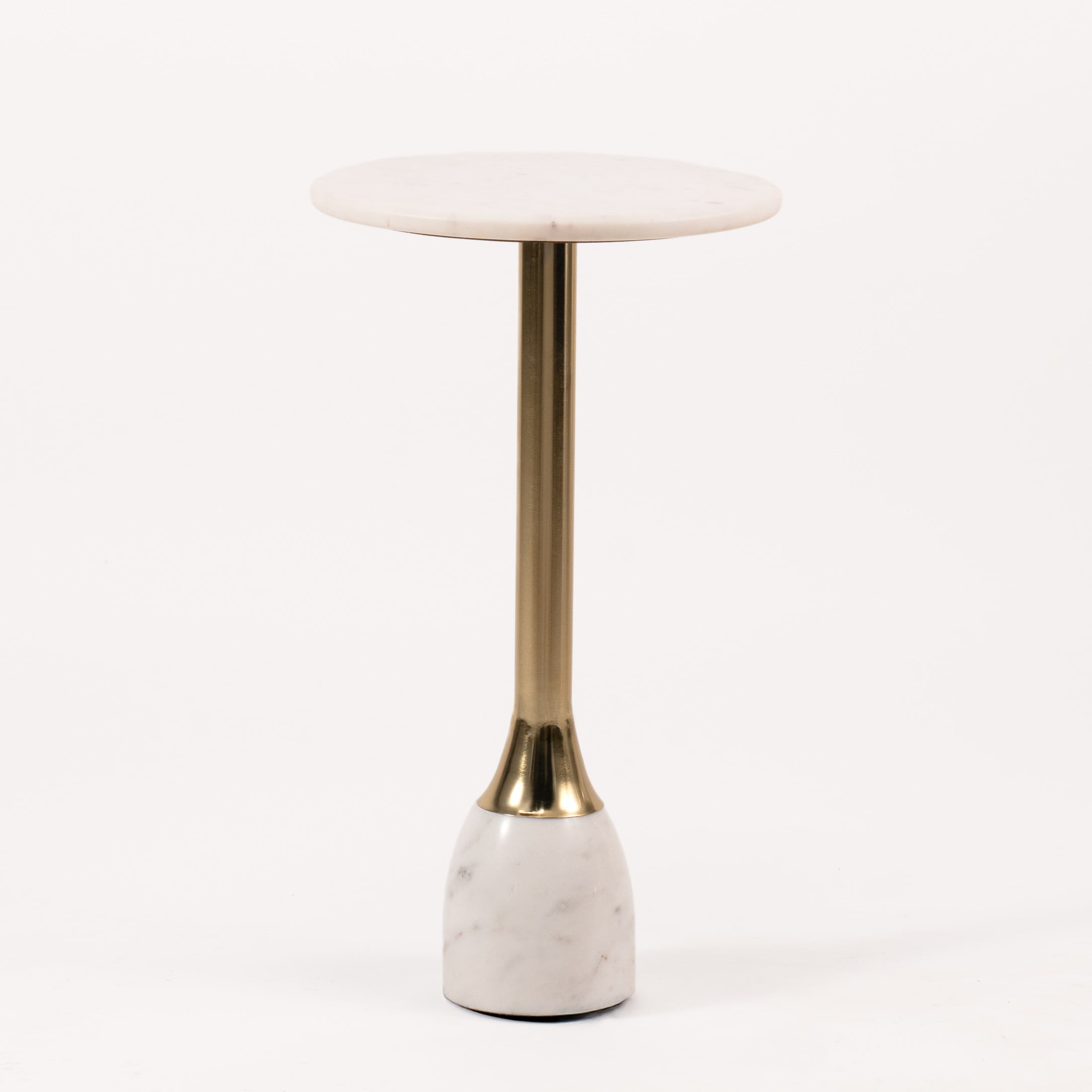 Modern Marble Top Side Table with Gold Metal Pedestal Base Round End Table with White Marble ...