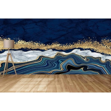 Navy Blue Marble Wall Art, Bright Wallpaper, Custom Wallpaper, Blue ...