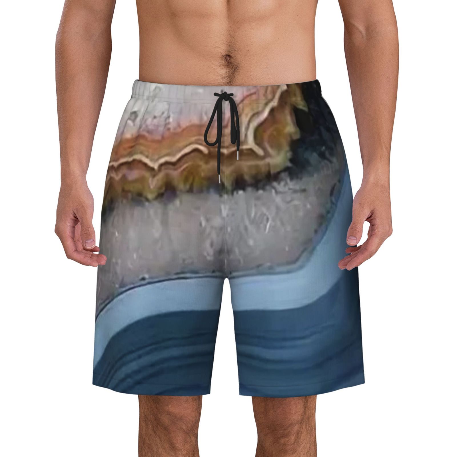 Modern Marbling Texture Mens Quick Dry Short Swim Trunks With Mesh