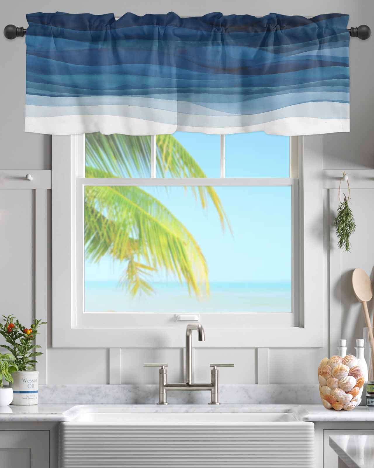 Modern Marine Water Ripple Texture Curtain Valances for Kitchen Windows ...