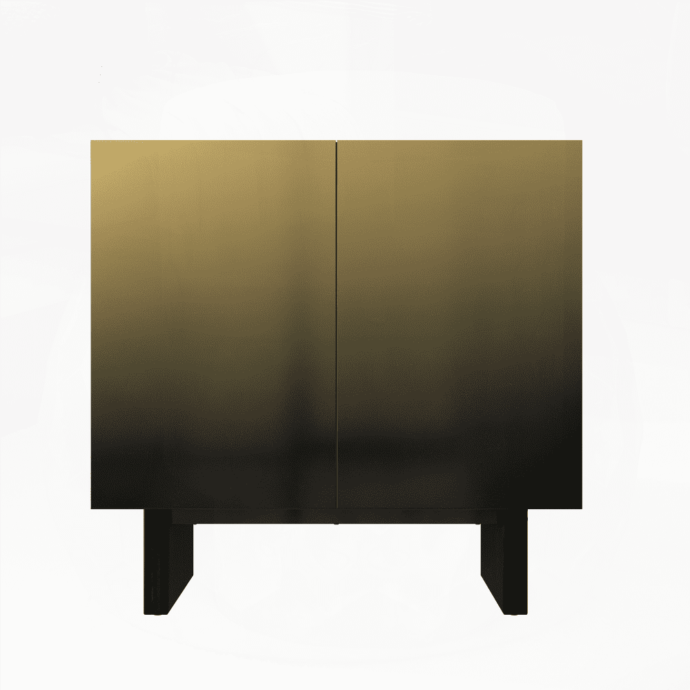 Modern Matte Black MDF Accent Cabinet - 2-Door with Gold Wire Mesh ...