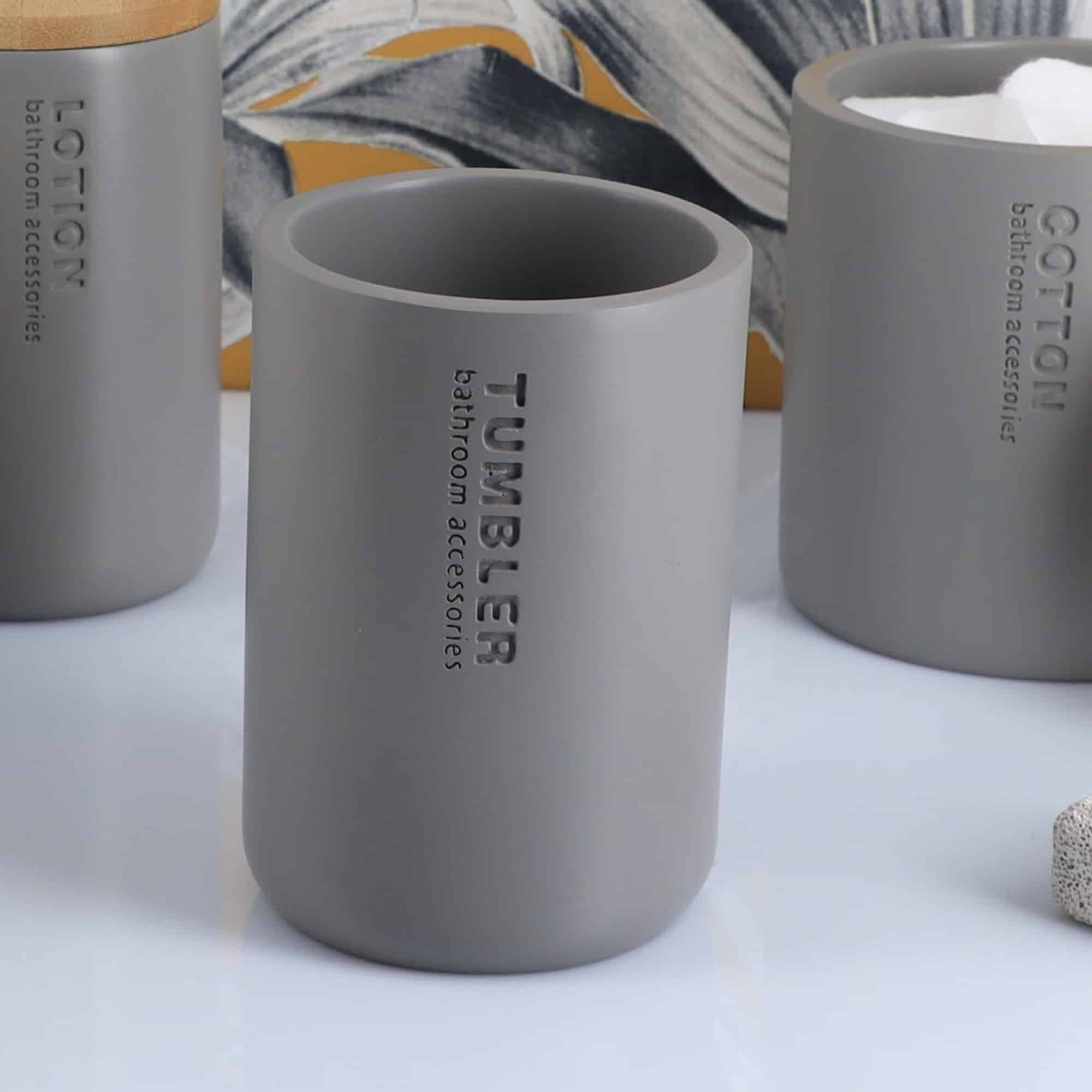 Modern Matte Gray Bathroom Tumbler - Polyresin Toothbrush Holder, Chic ...