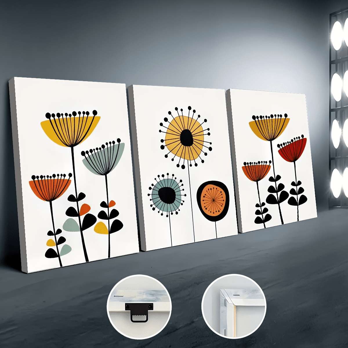 Modern Medieval Flower Canvas Art Set (3-Piece) - Framed for Instant ...