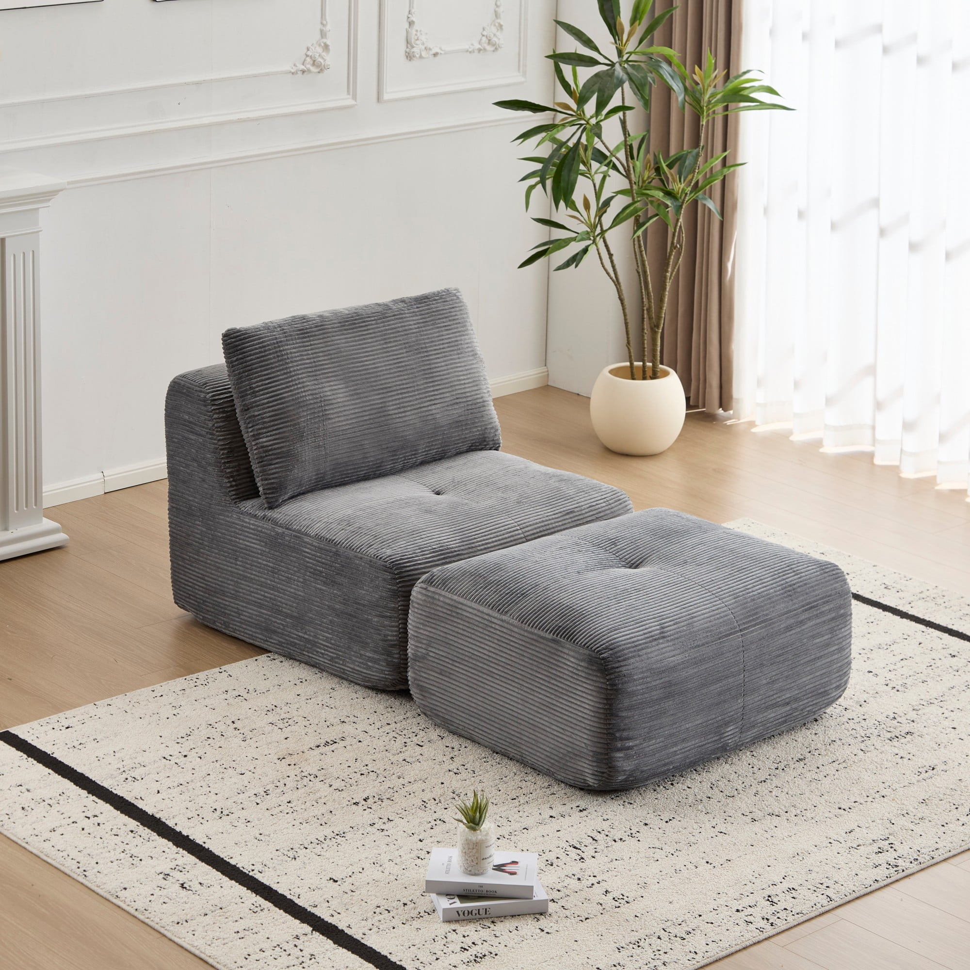 Modern Memory Foam Compressed Sofa,Single Chaise Longue for Living Room ...