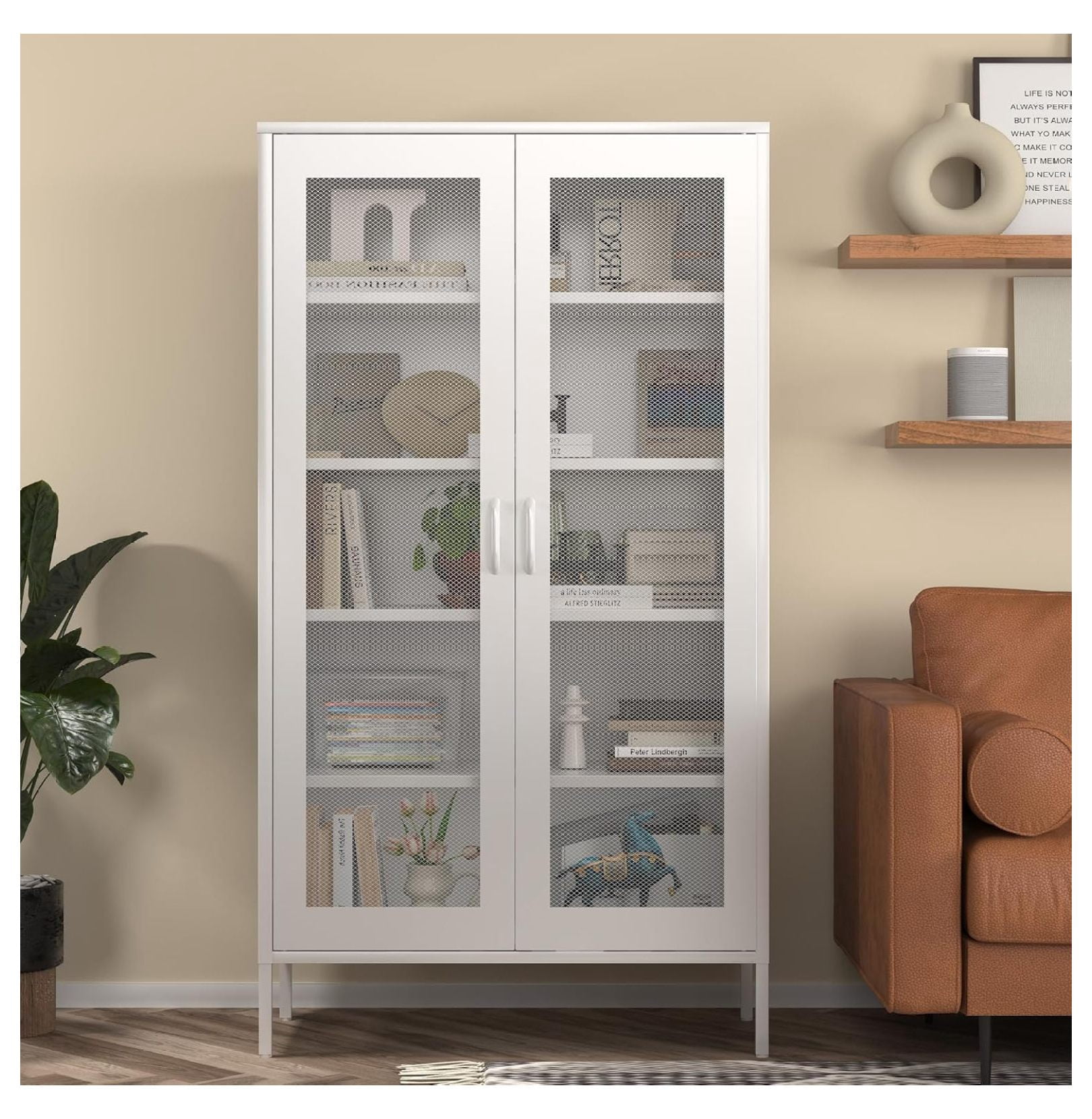Modern Mesh Storage Cabinet, Free Standing Tall Pantry, Cupboard Metal ...