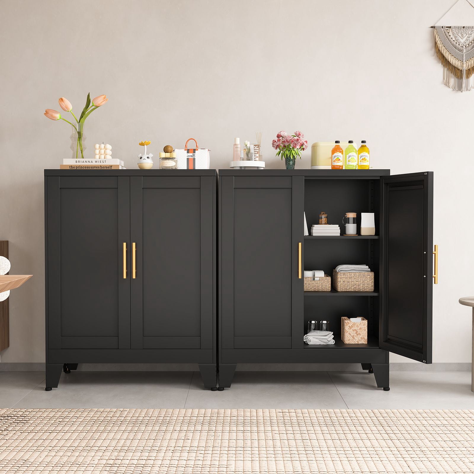 Modern Metal Accent Storage Cabinet with Doors and 2 Adjustable Shelves ...