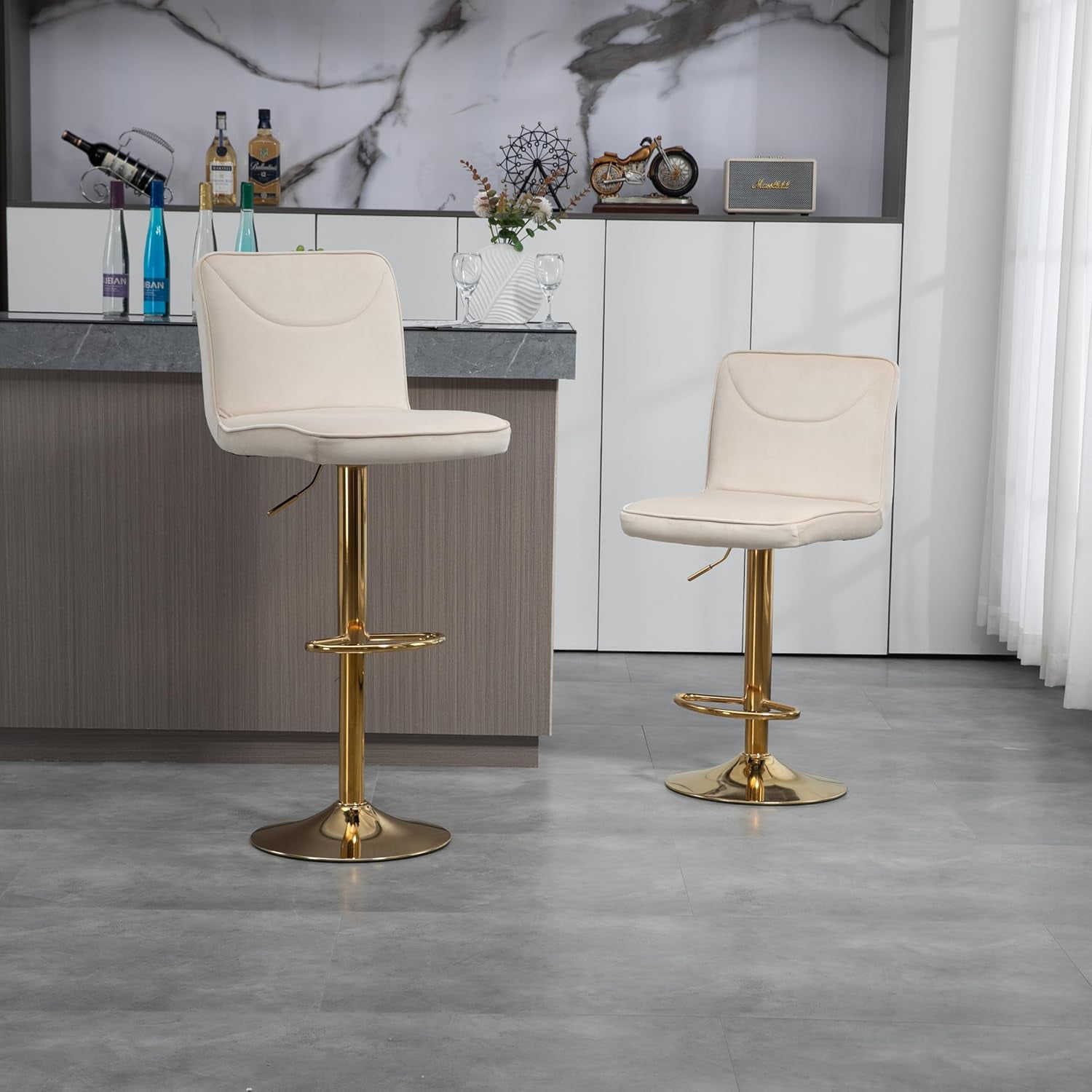Modern Metal Bar Stools for Kitchen Island Set of 2, Swivel Bar Stools ...
