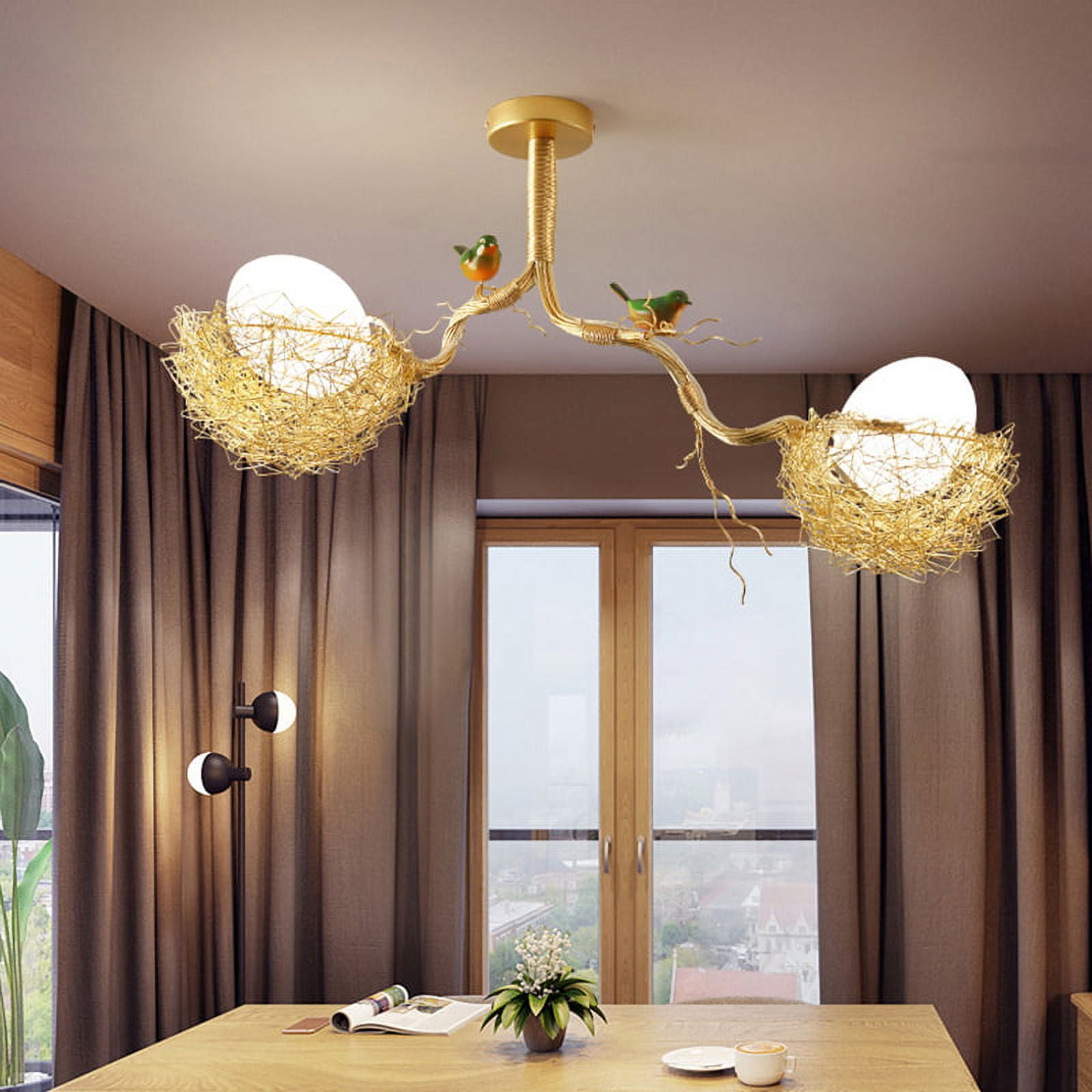 Lakiq Modern Metal Bird Nest Chandelier Gold Ceiling Pendant Light with ...
