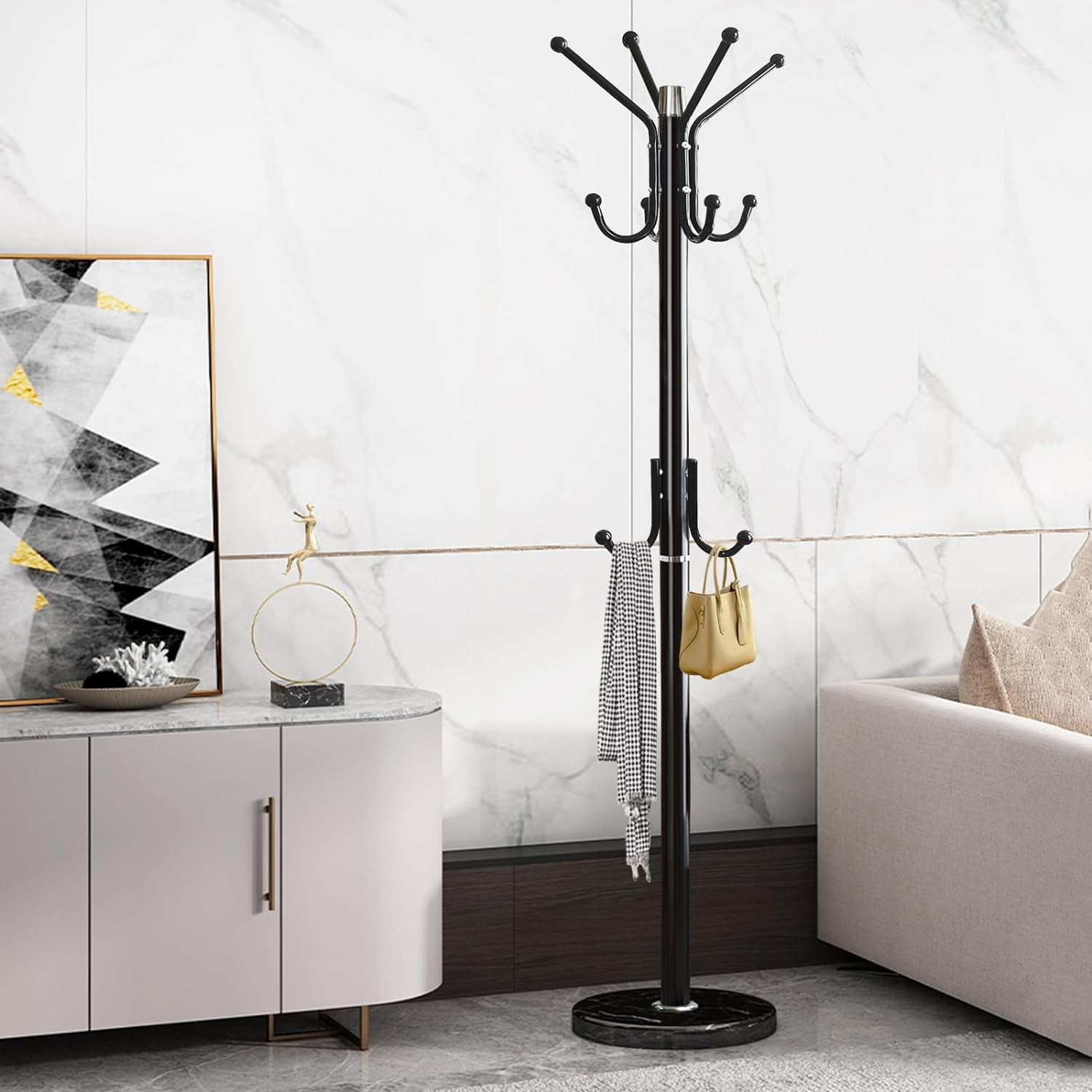 Modern Metal Coat Rack Freestanding with Natural Marble Base, Sturdy ...
