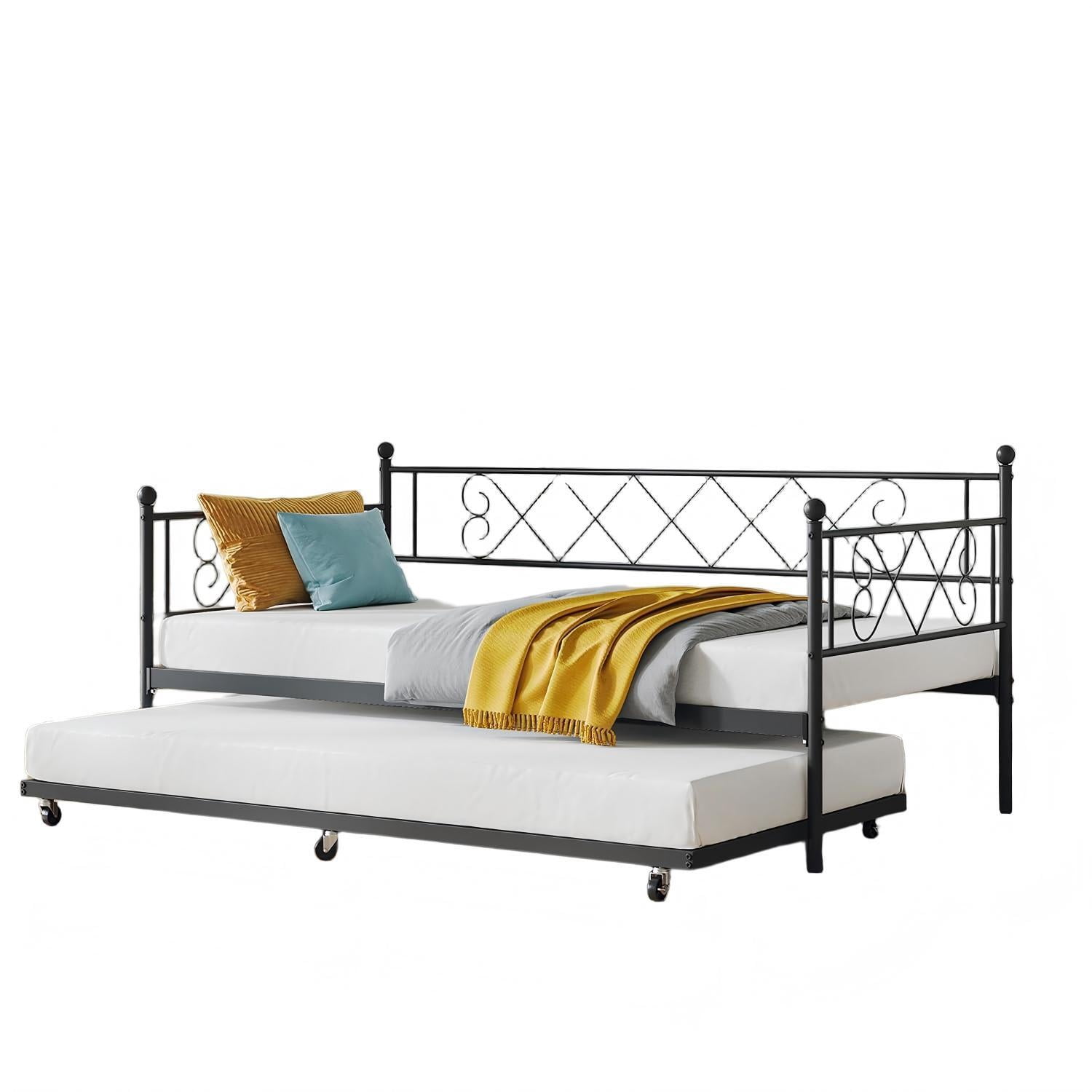 Modern Metal Daybed with Trundle - Space-Saving Sofa Bed Frame with ...