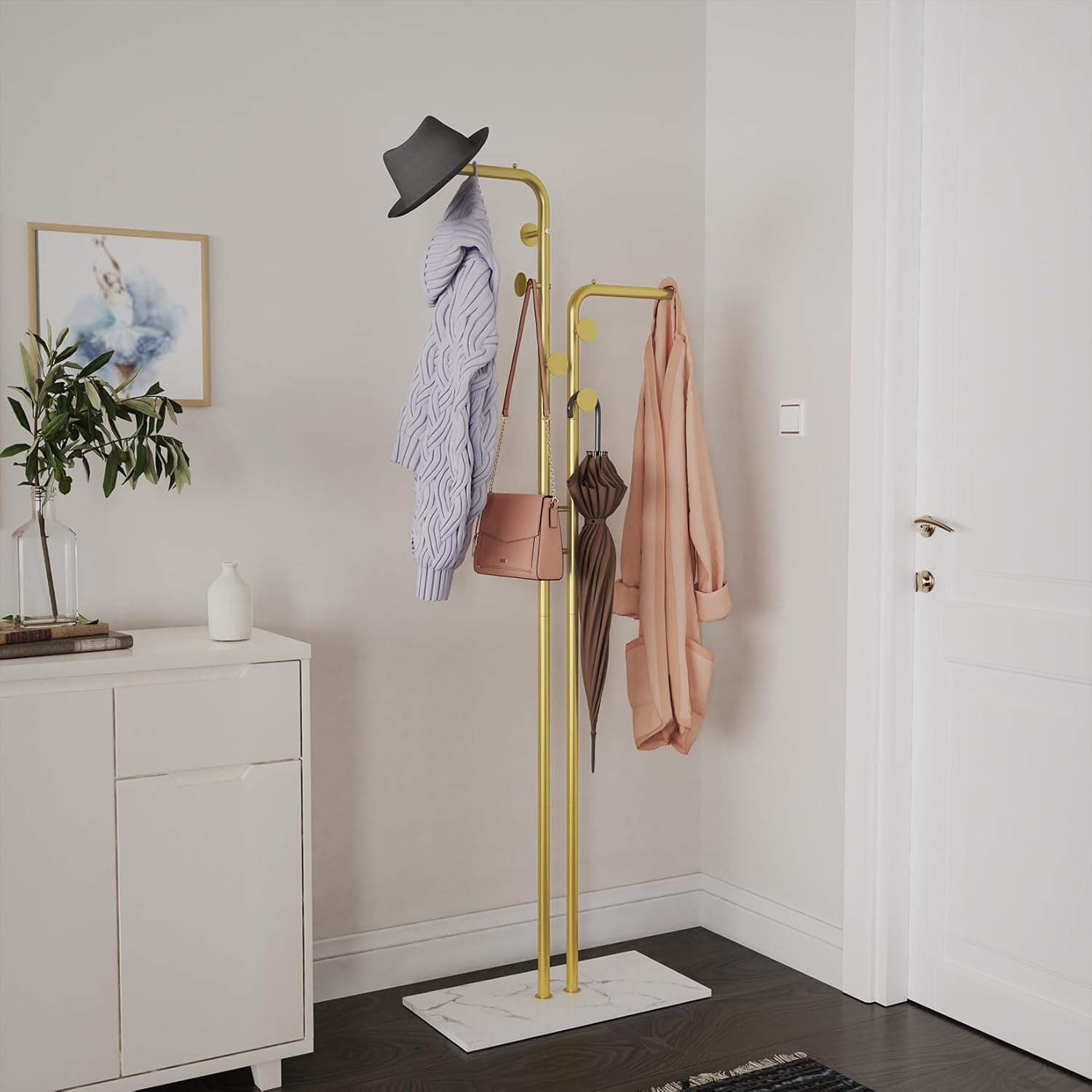 Modern Metal Gold Coat Rack : Double-pole Coat Rack - Freestanding ...