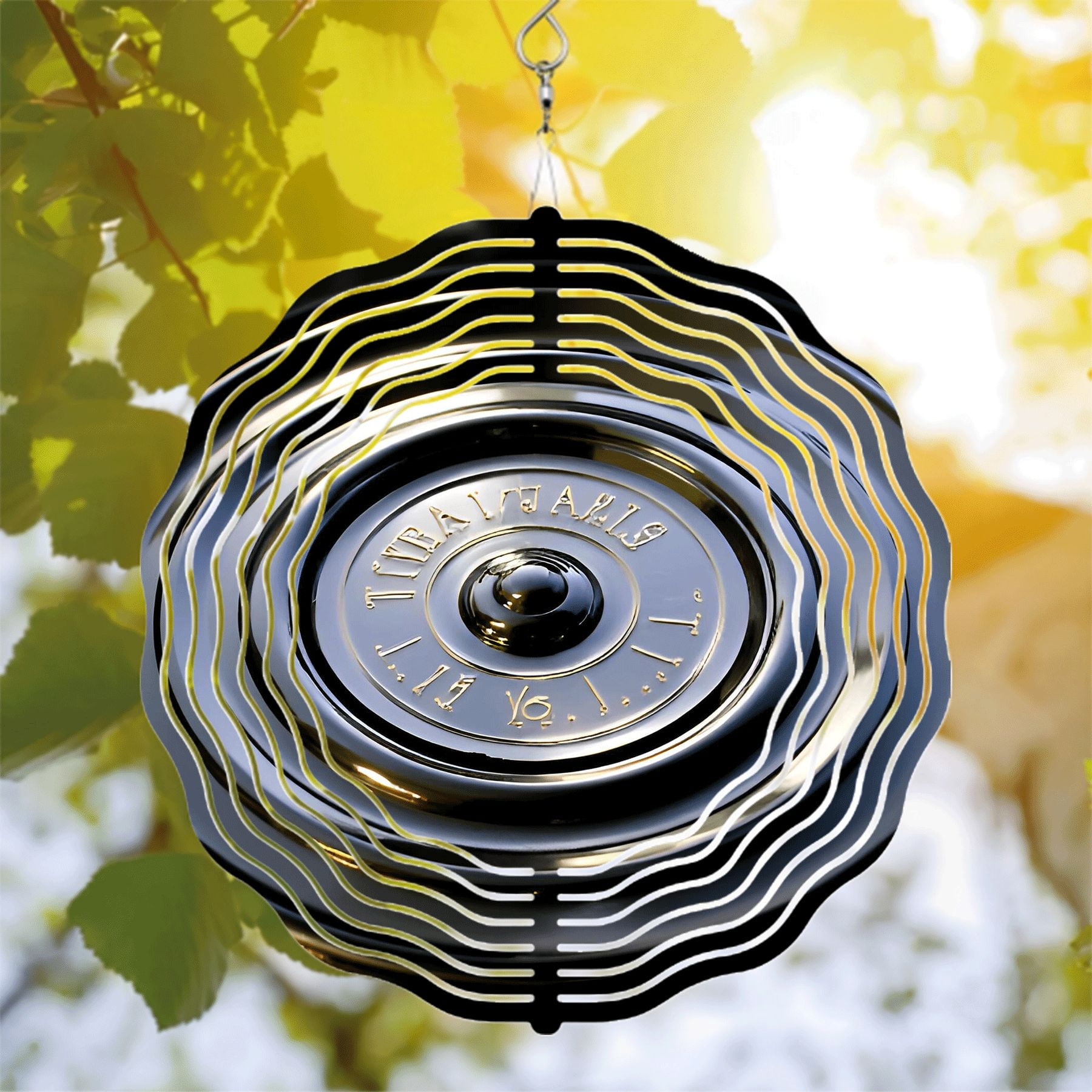 Modern Metal Hanging Wind Spinner with Concentric Waves & Reflective ...
