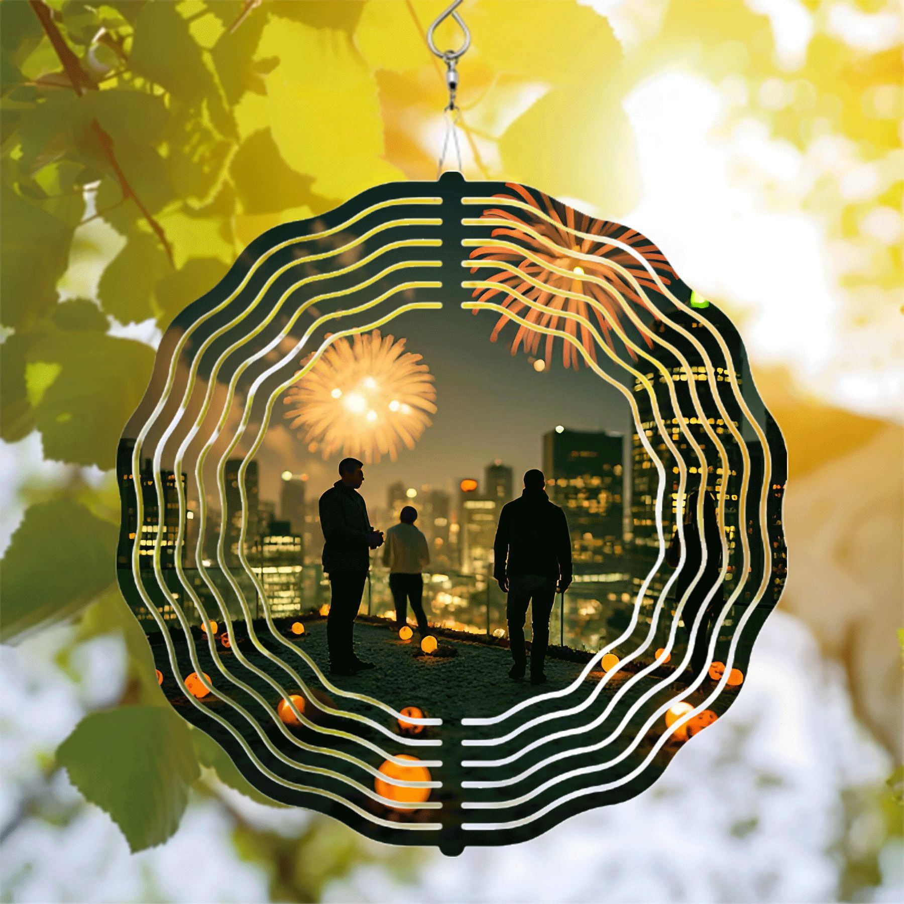 Modern Metal Hanging Wind Spinners & Chimes - Abstract Circular Design ...