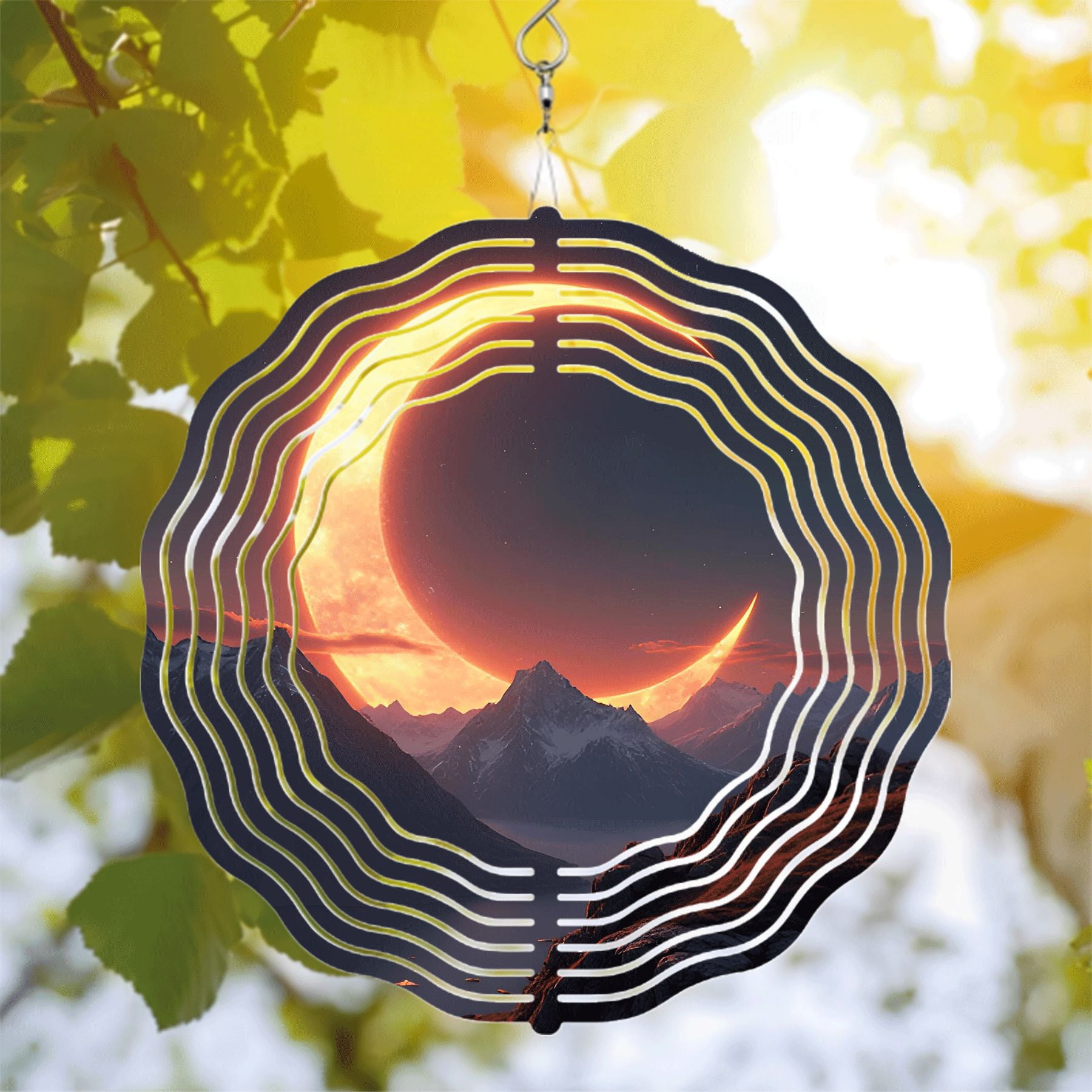Modern Metal Hanging Wind Spinners with Abstract Wavy Pattern Design ...