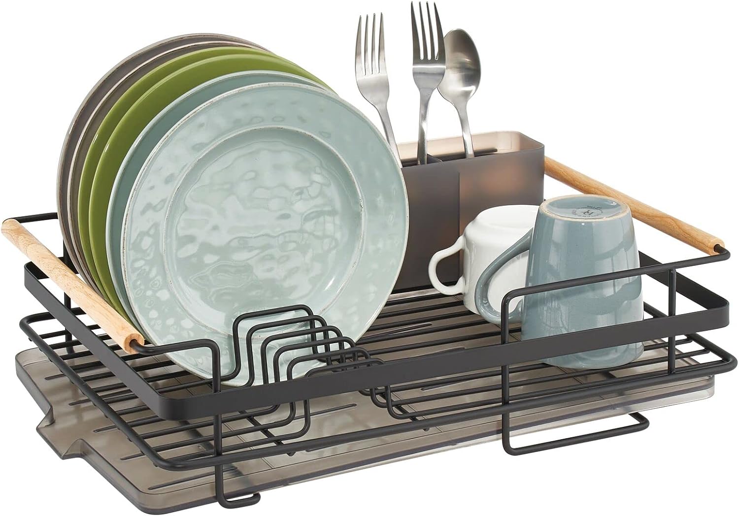Modern Metal Kitchen Dish Drainer Drying Rack with Plastic Cutlery Tray ...