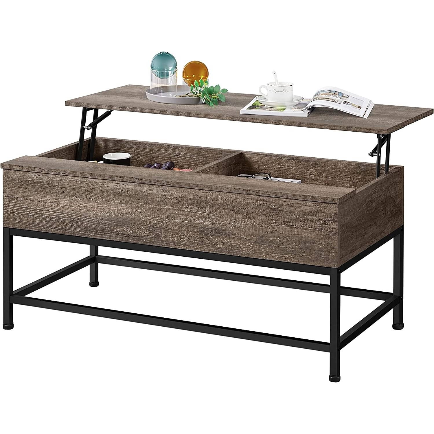 Modern Metal Lift Top Coffee Table Sofa Laptop Desk with Rustic Taupe ...