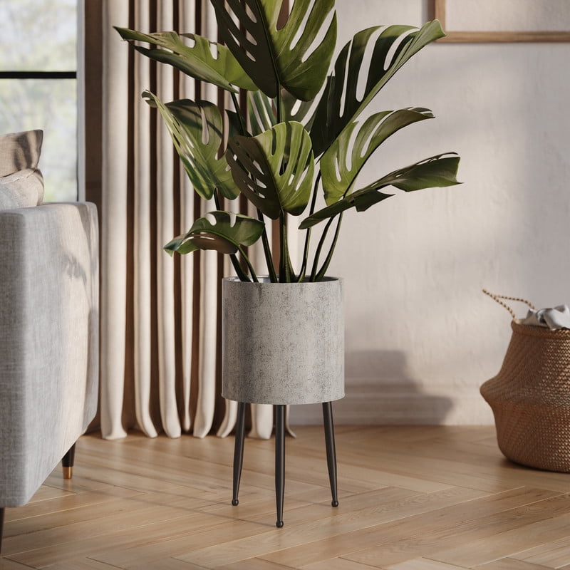 Modern Metal Planter Pot With 3-Leg Black Metal Base - Gray - 24"H x 12 ...