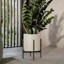 Modern Metal Planter Pot With 4-Leg Black Metal Base - Gray - 14"H x 13 ...
