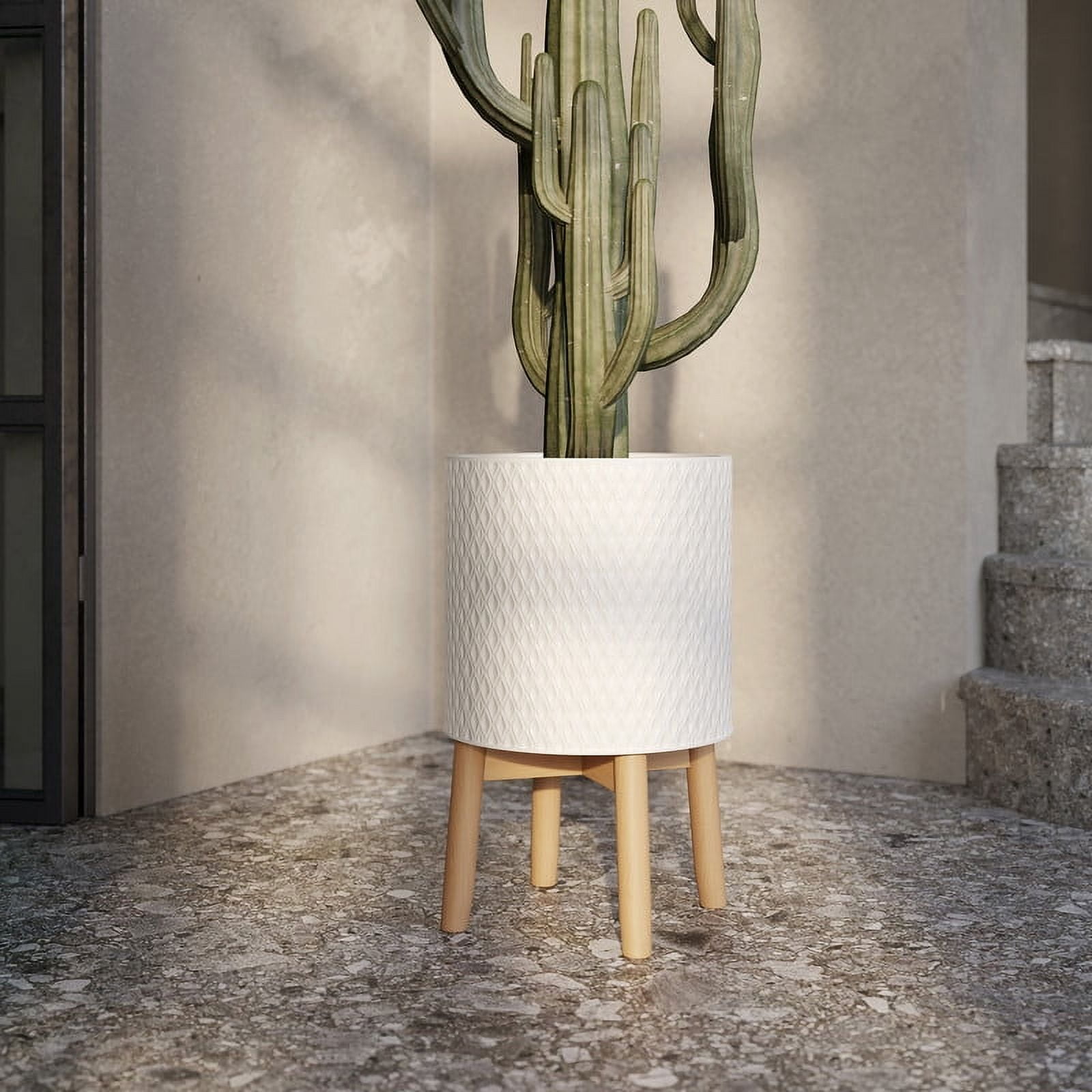 Modern Metal Planter Pot With 4-Leg Wood Base - White - 13.5"H x 8.5"W ...