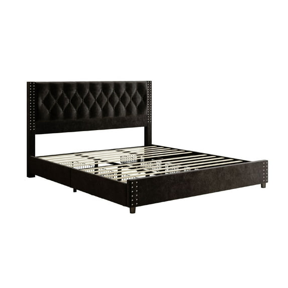 Modern Metal Platform Bed Frame with Headboard Wood Slat Support 4 ...