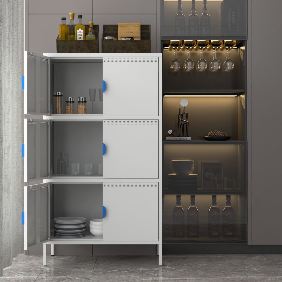 Modern Metal Storage 6-Door Locker Cabinet, Free Standing Sideboard ...