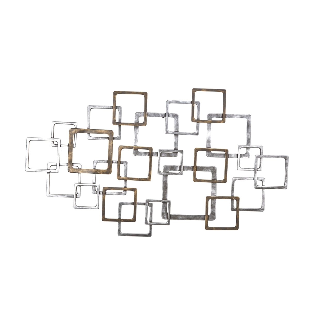 Modern Metal Wall Decor with Interlocking Squares, Silver and Bronze ...