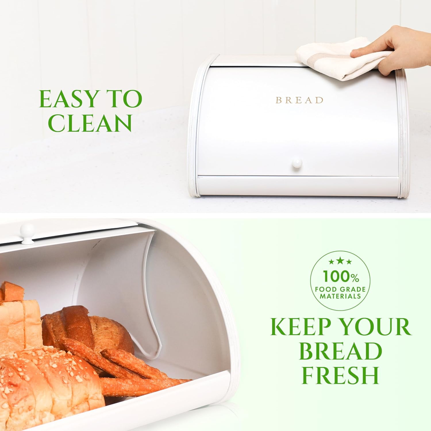 Modern Metal White Bread Box for Kitchen Countertop for Homemade Loaf ...