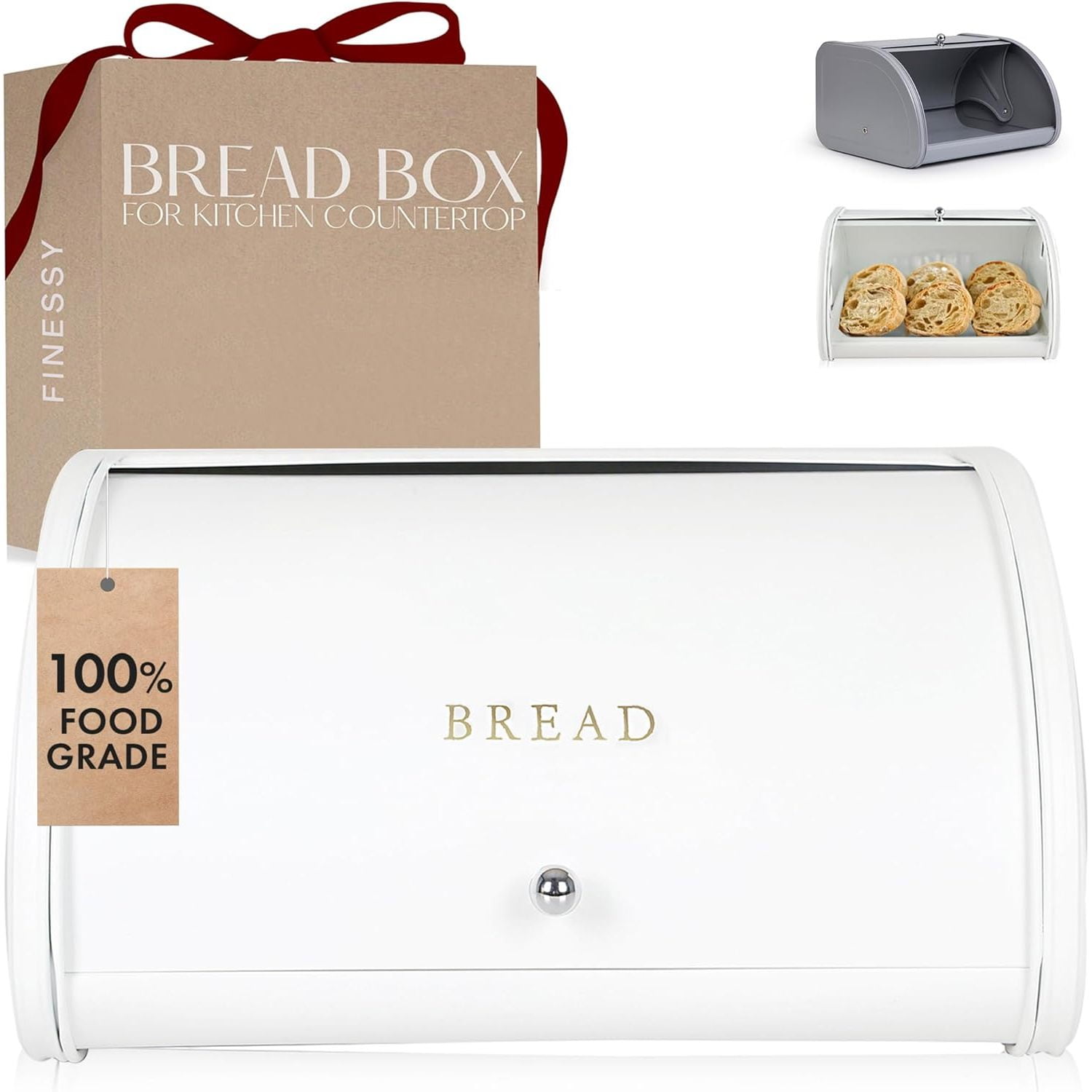 Modern Metal White Bread Box for Kitchen Countertop for Homemade Loaf ...
