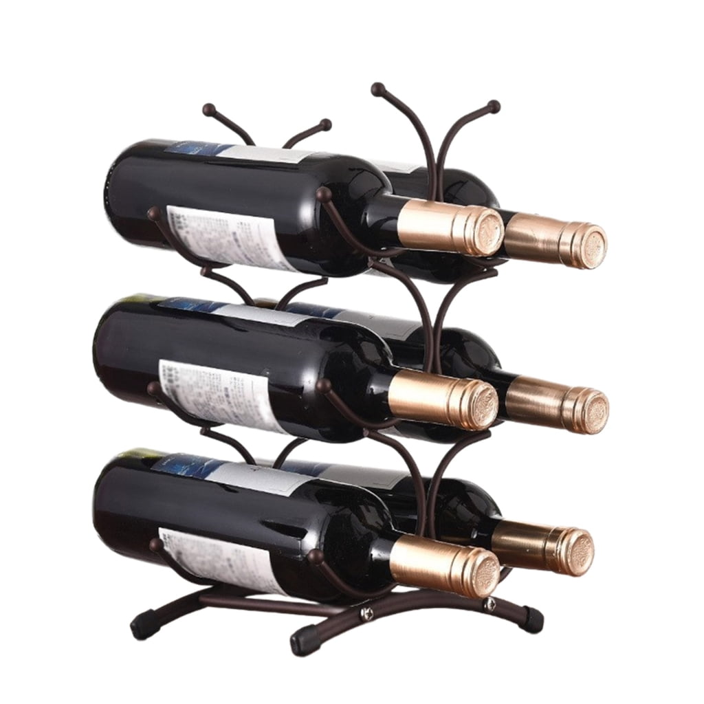 Modern Metal Wine Storage Rack 6 Bottles Iron Display Shelf 3 Tierd ...