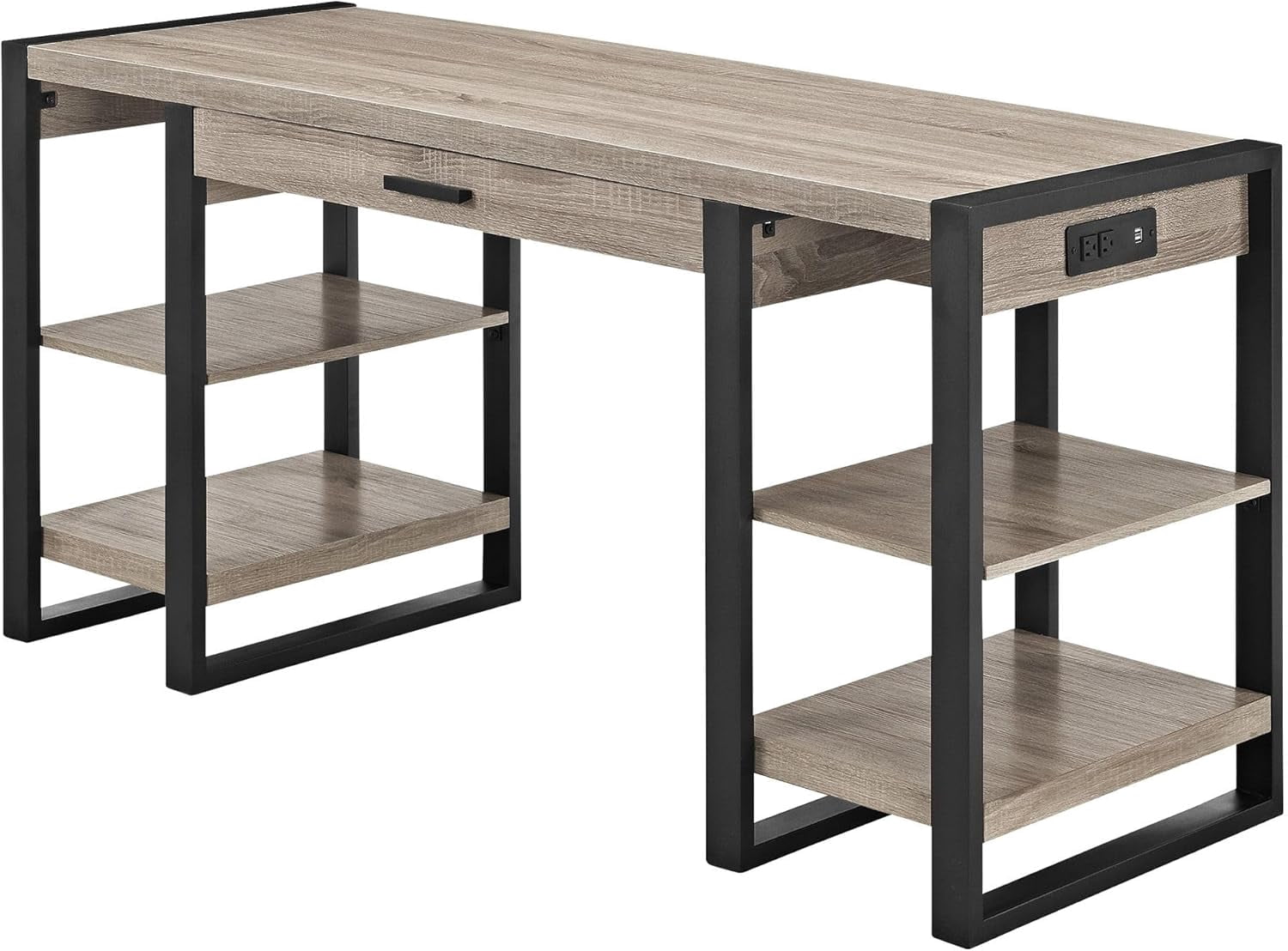 Modern Metal and Wood Computer Desk with USB Ports for Home Office ...
