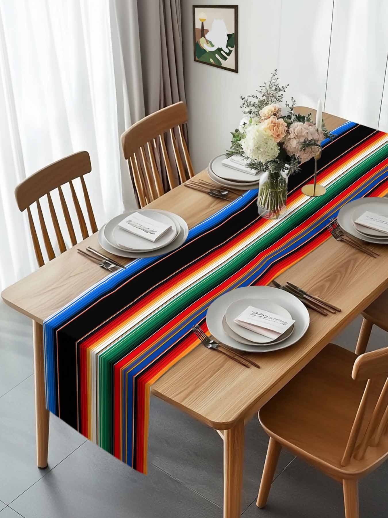 Modern Mexican Stripes Table Runner 13x70in Non-Slip Cotton Linen Table ...