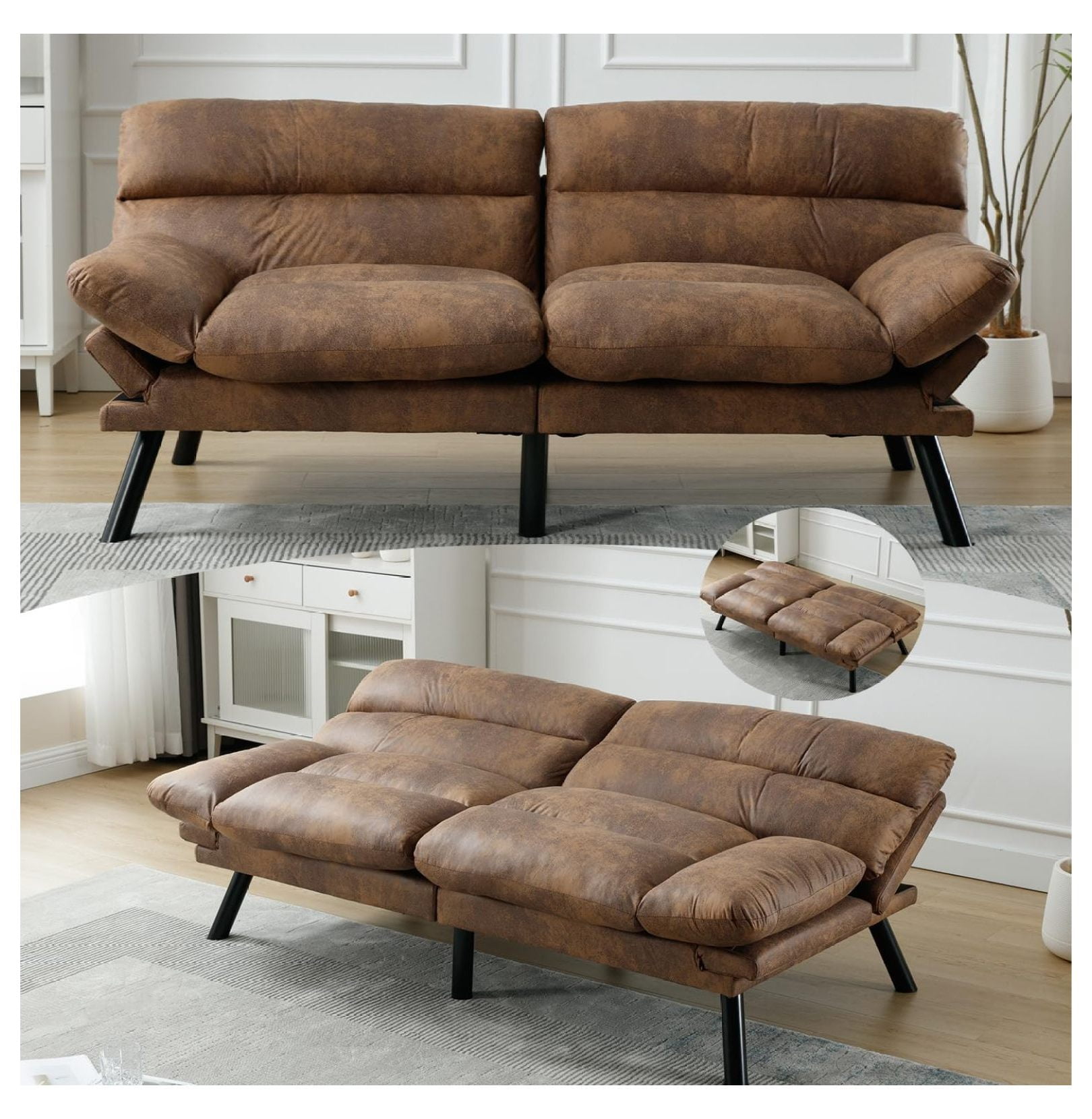 Modern Microsuede Convertible Folding Futon Couch Sofa Bed Adjustable ...