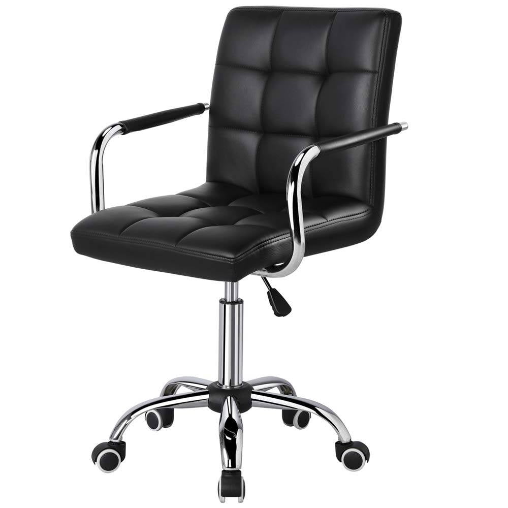 Modern Mid-Back Black Faux Leather Office Chair with Removable Arms ...