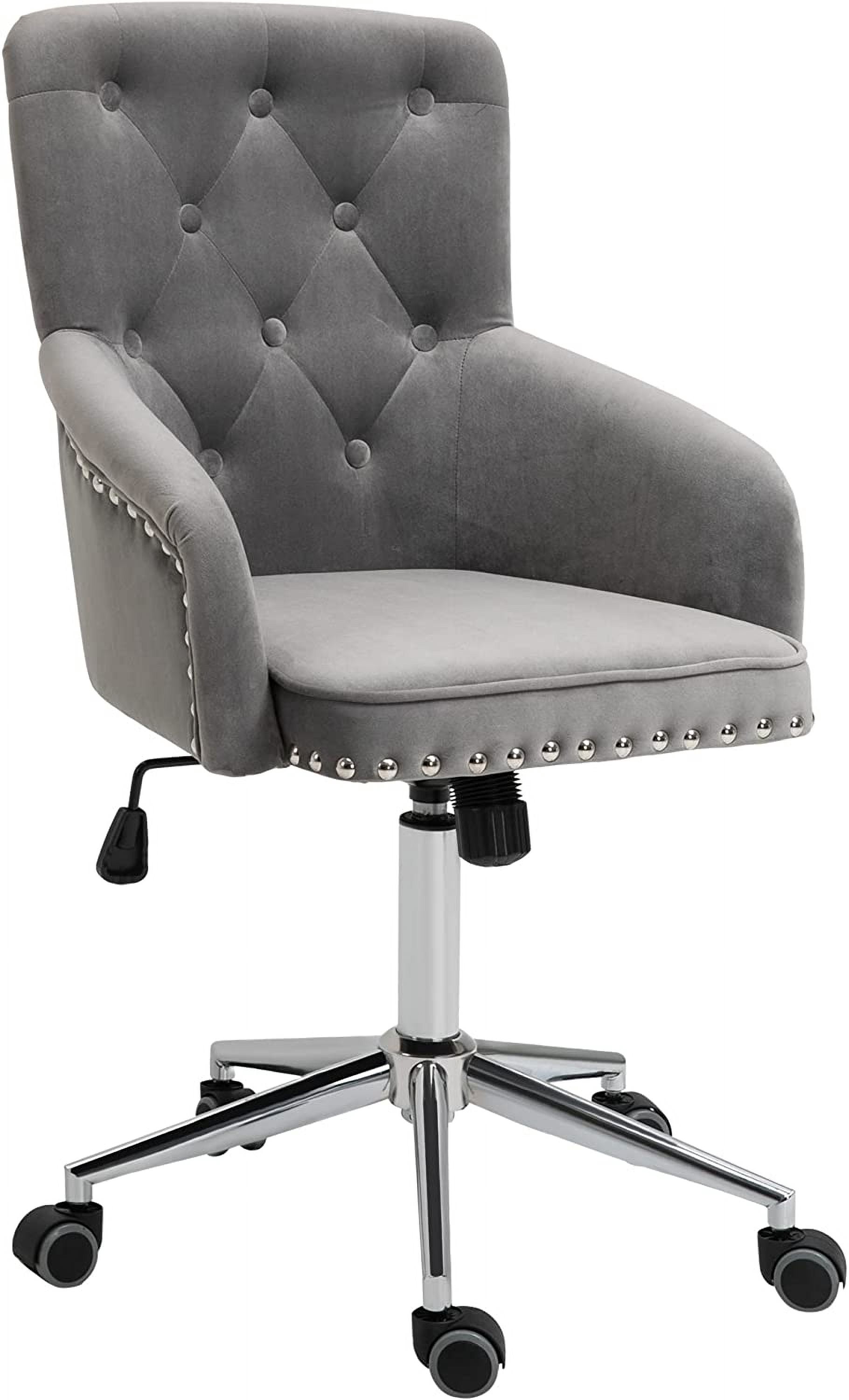 Modern Mid-Back Desk Chair with Button Tufted Velvet Back, Nailhead ...