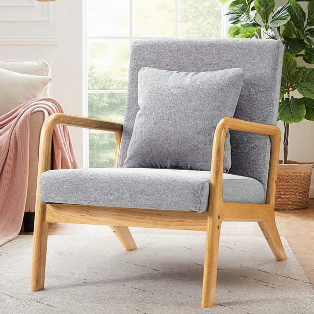 "July's Song Modern Mid Century Linen Arm Accent Chair, 25.6"" x 30"" x 30"", Gray" - Walmart.com