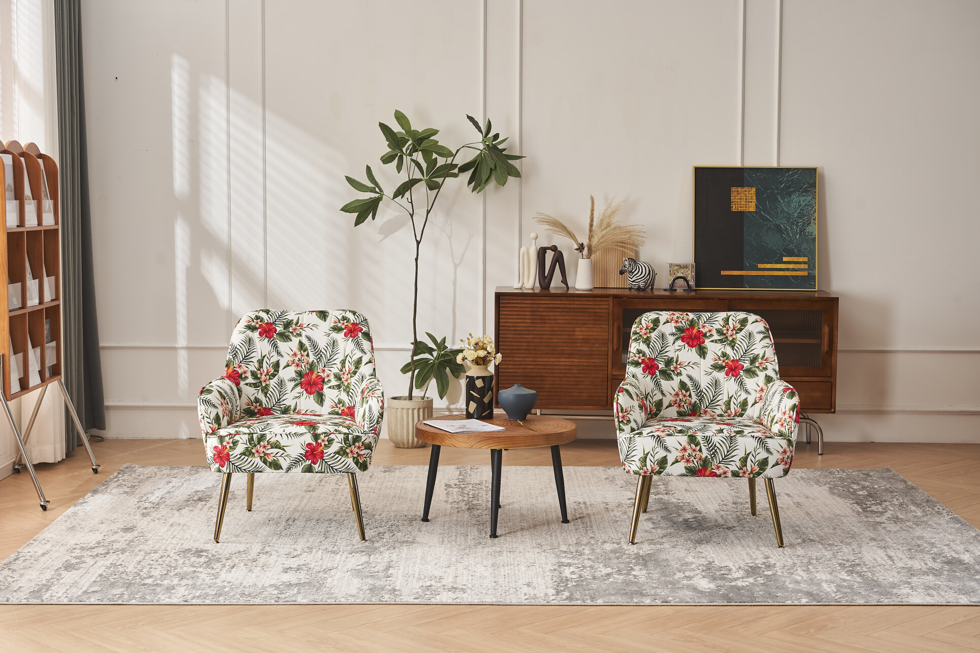 Modern Mid Century Accent Chair with Golden Iron Legs, Comfy Leisure ...