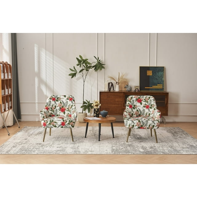 Modern Mid Century Accent Chair with Golden Iron Legs, Comfy Leisure ...