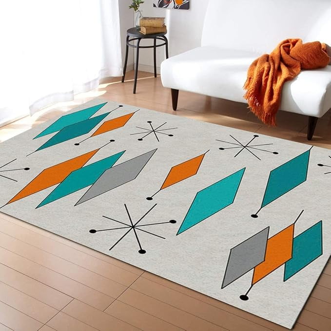 Modern Mid Century Area Rug, Retro Geometry Prismatic Rugs Floor Carpet ...