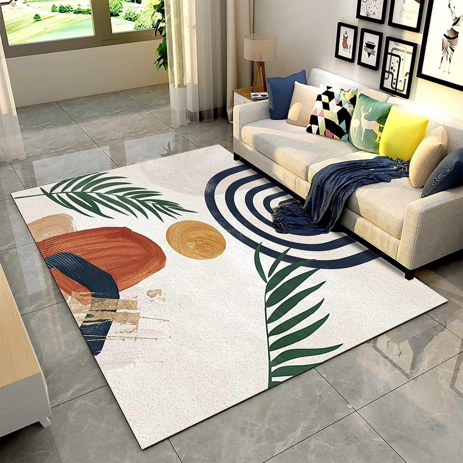 Modern Mid Century Area Rugs, Boho Arch Sun Geometric Indoor Area Rug ...