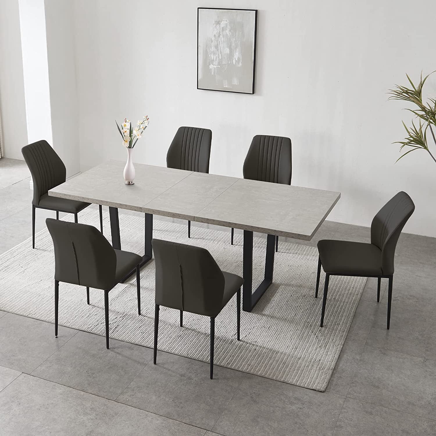 Modern Mid-Century Dining Table Set for 6-8 People Kitchen Dining Room ...
