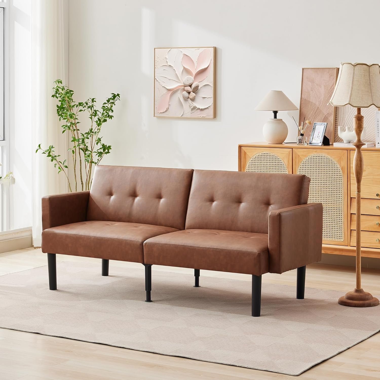 Modern Mid-Century Futon Sofa Bed – Compact 3-Seater Convertible ...