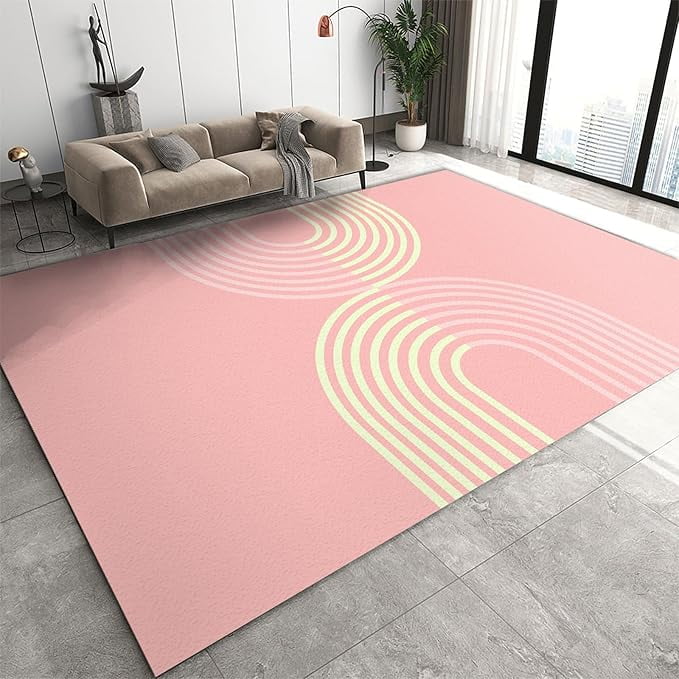 Modern Mid-Century Geometric Art Girls Room Rugs, Minimalist Pink And ...