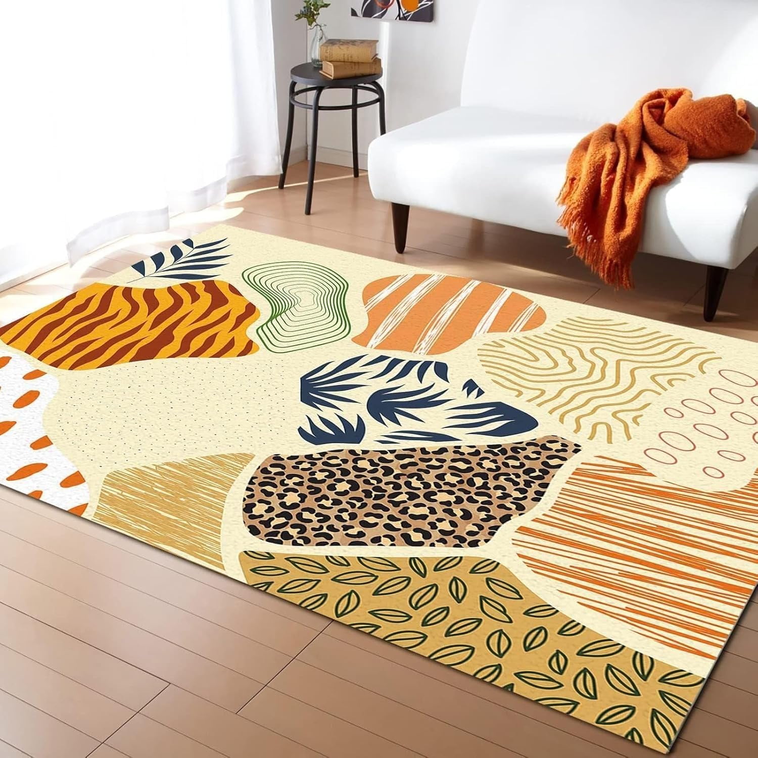 Modern Mid Century Leopard Area Rugs, Boho Geometric Rug, Washable Soft ...