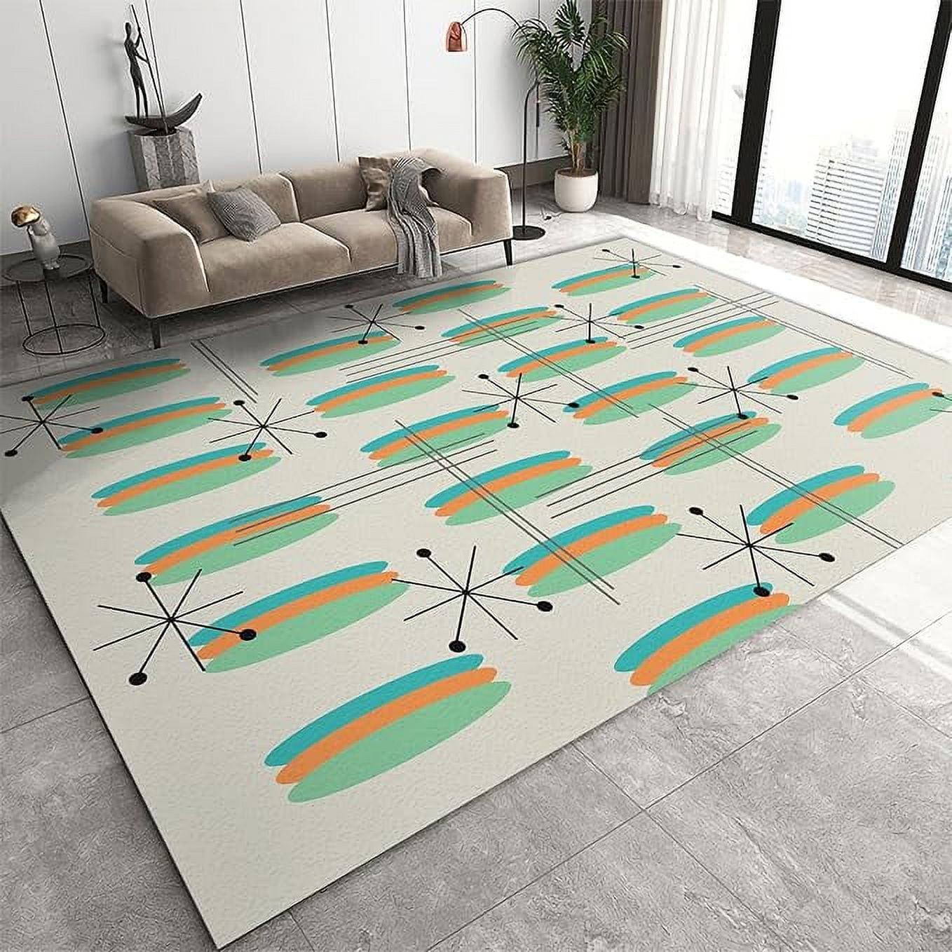 Modern Mid-Century Living Room Area Rugs, Blue Green Orange Oval ...