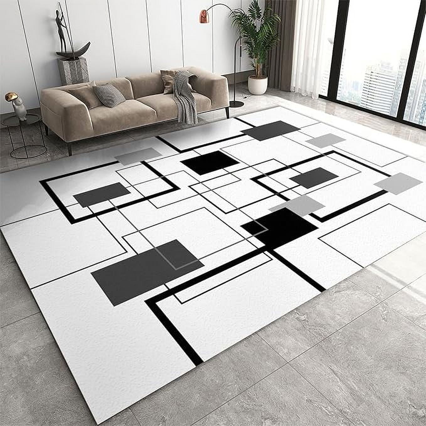 Modern Mid Century Living Room Rug, Black Grey Geometric Indoor Rug ...